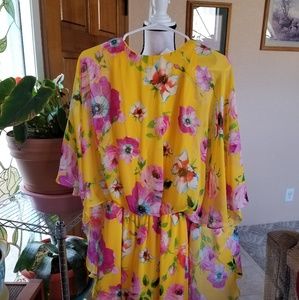 Va Va Voom | Dresses | Sexy Yellow Floral Flare Quarter Sleeves Romper ...